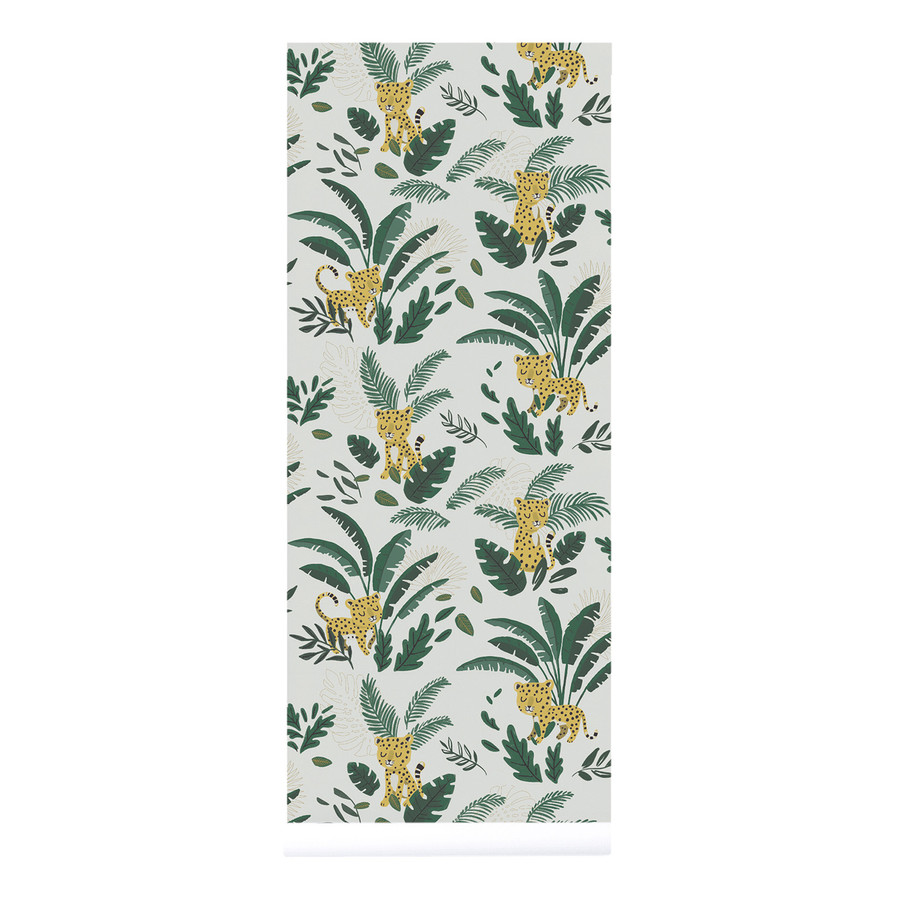 Leopárd és trópusi levél mintás tapéta gyerekszobába, nappal, Lilipinso ...